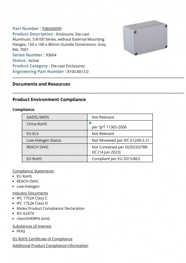 936040099 product document image, page 1
