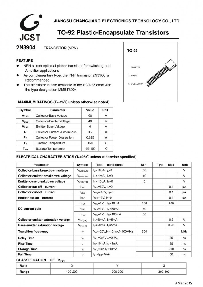 JSCJ 2N3904 technical document page 1