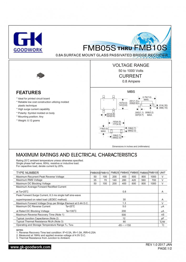 GOODWORK FMB10S datasheet page 1