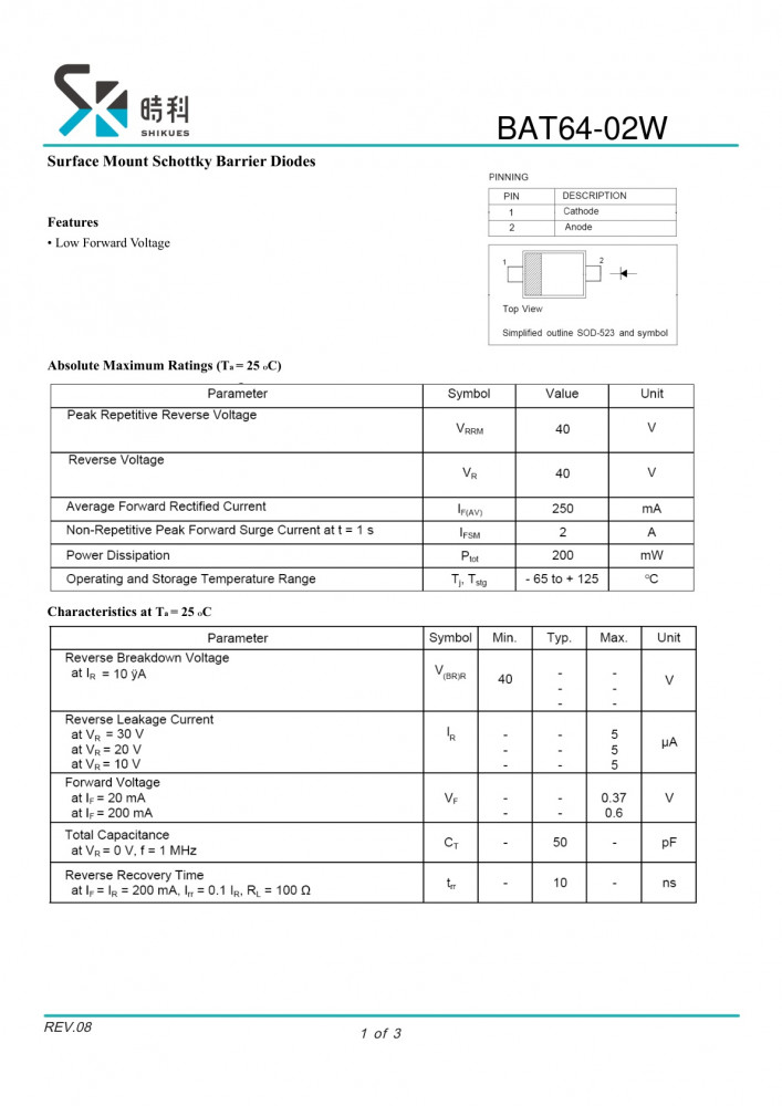 BAT64-02W datasheet page 1