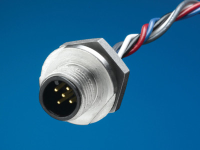 Micro-Change (M12) Receptacle, 5 Poles, Right-Angle, Male without Leads, PC Mount, 0.0279m (1.10