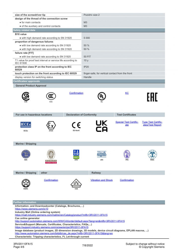 SIEMENS 3RV20110FA15 datasheet page 4