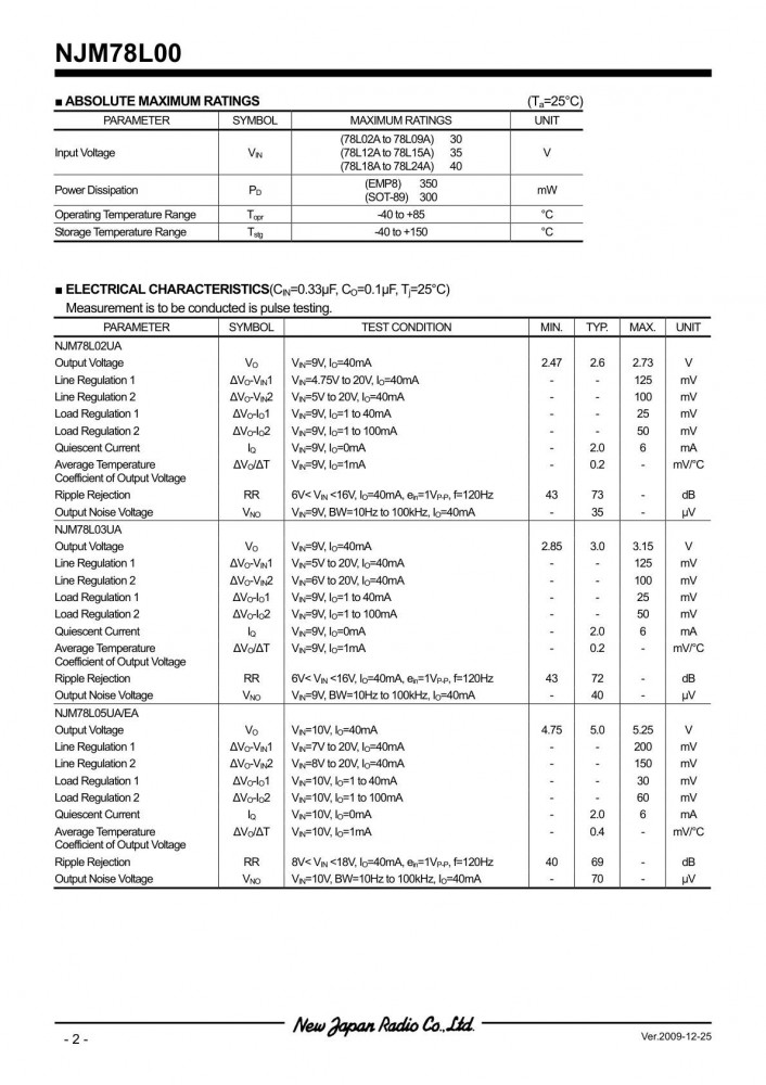 NJM78L00 datasheet page 2
