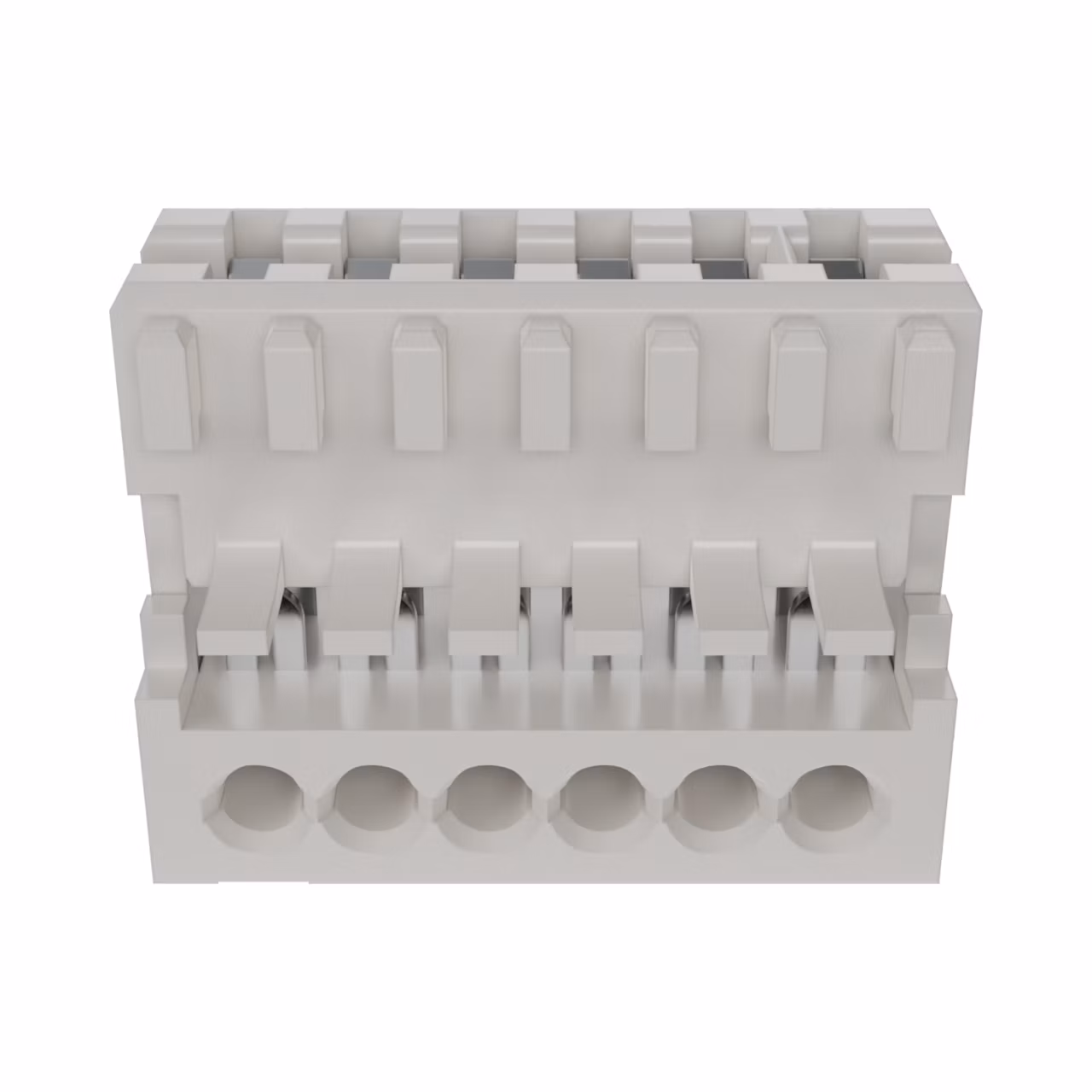 Appli-Mate RAST 2.5 IDT Housing, 2.50mm Pitch, Female, 6 Circuits, Beaded Terminal, All Position Keys, Open Endwalls, Polarizing Rib Between Circuits 5 & 6 for sale