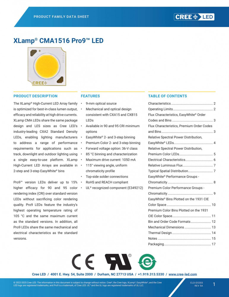 CMA1516 Pro9 datasheet page 1