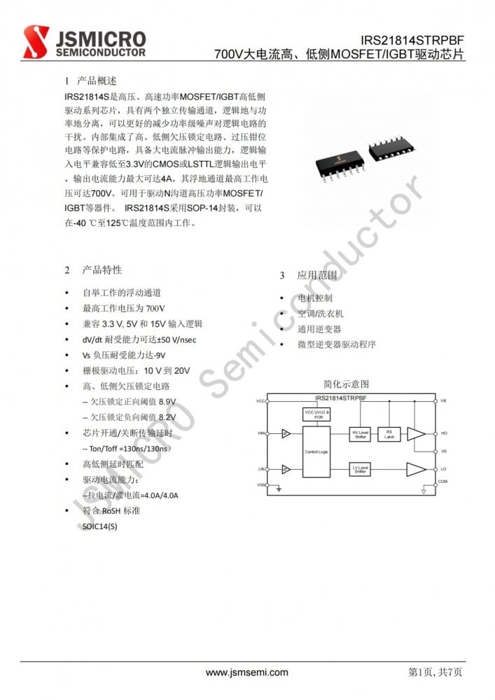 IRS21814STRPBF-JSM datasheet page 1
