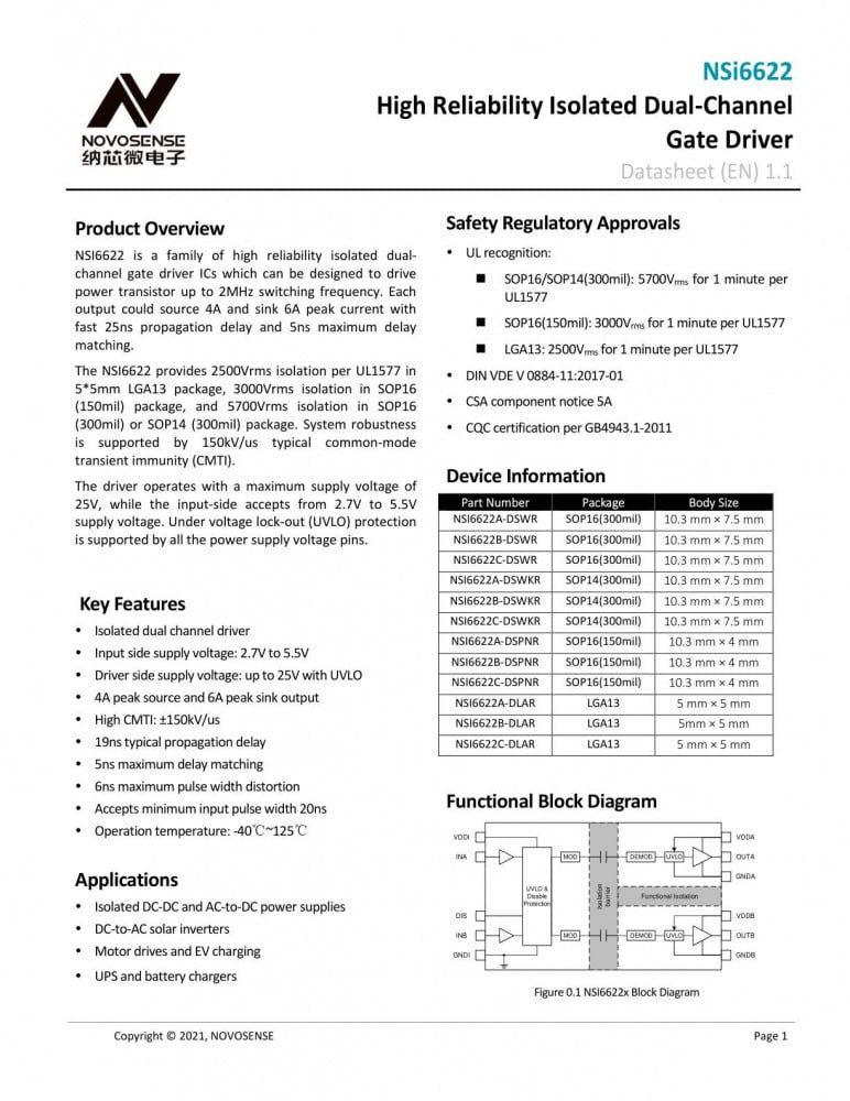 NSI6622A-DLAR datasheet page 1