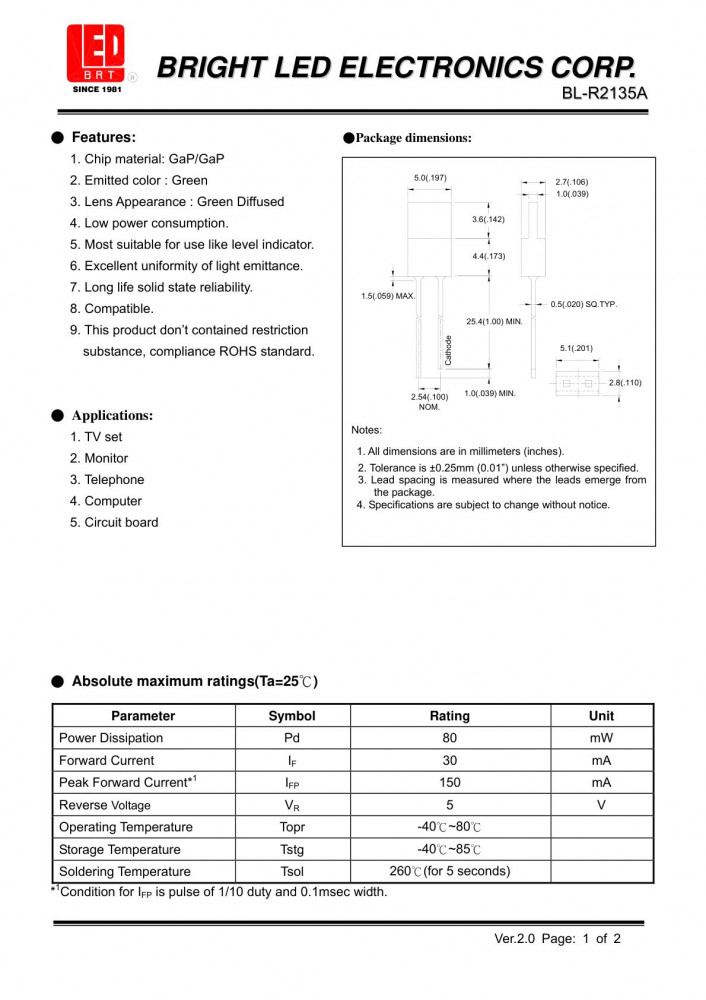 BL-R2135A datasheet page 1