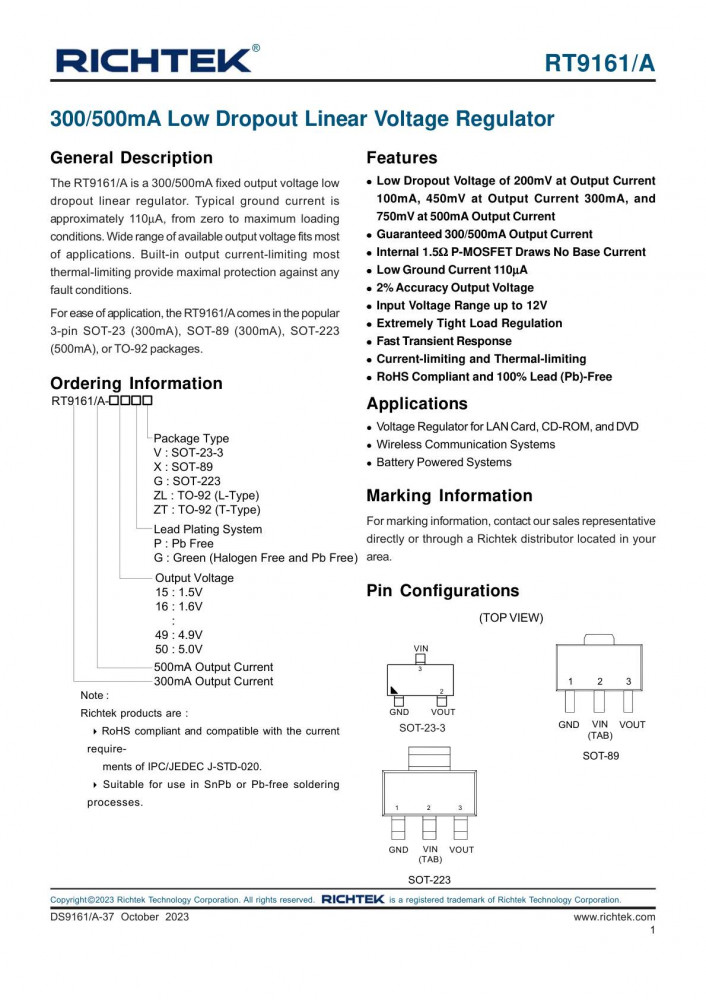 RT9161A datasheet page 1