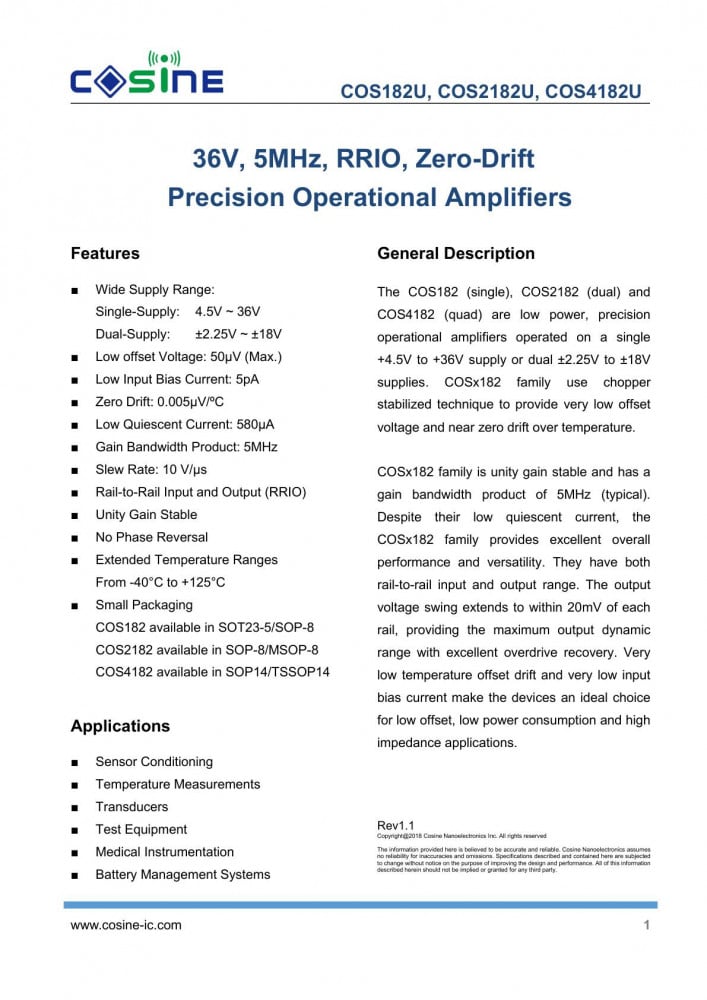 COS2182UA datasheet page 1
