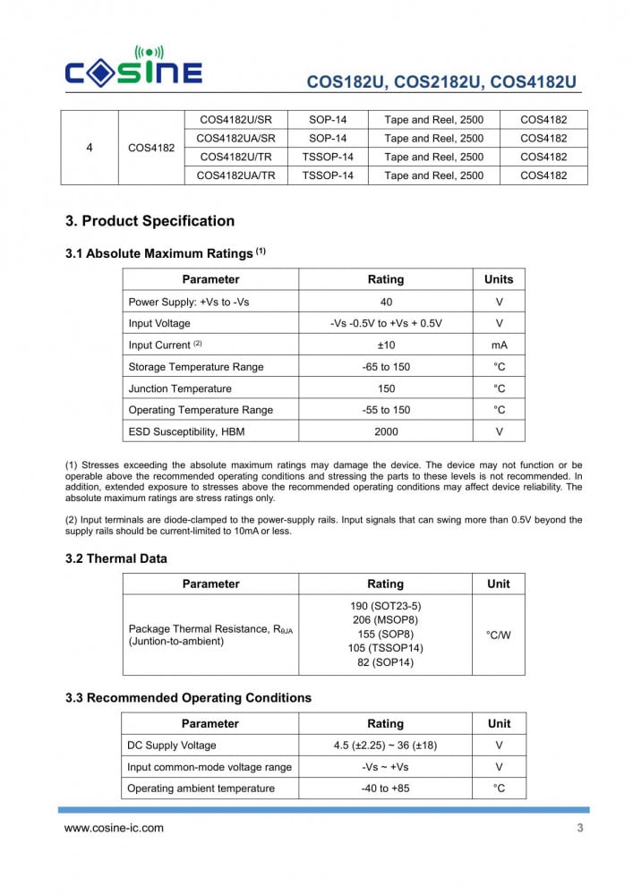 COS2182UA datasheet page 3