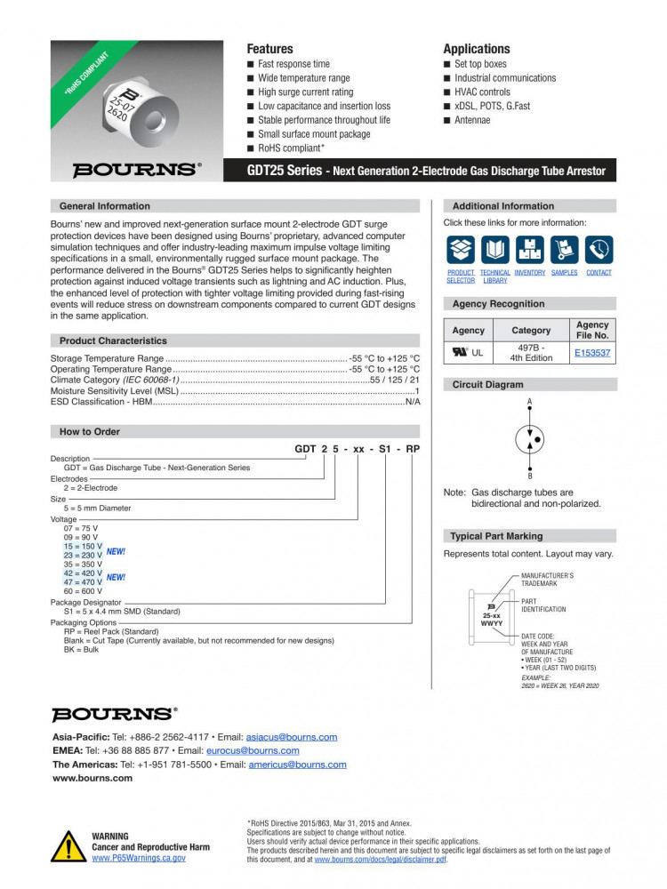 BOURNS GDT25 datasheet page 1