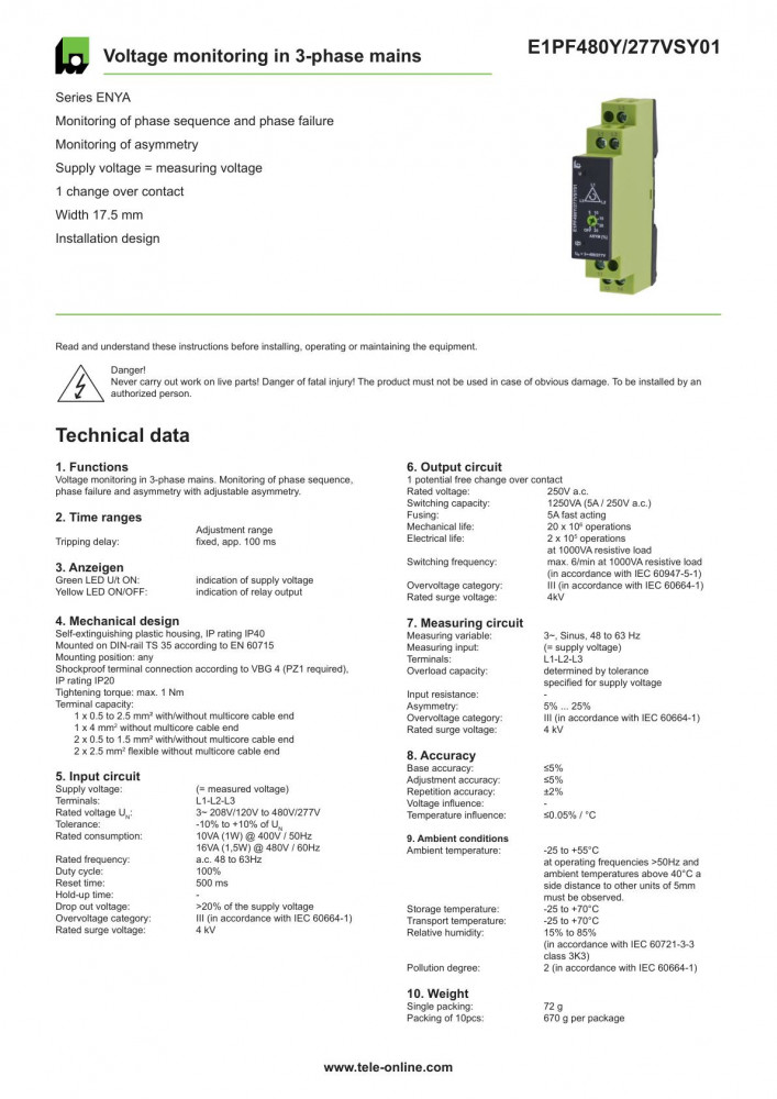 E1PF480Y/277VSY01 technical document page 1