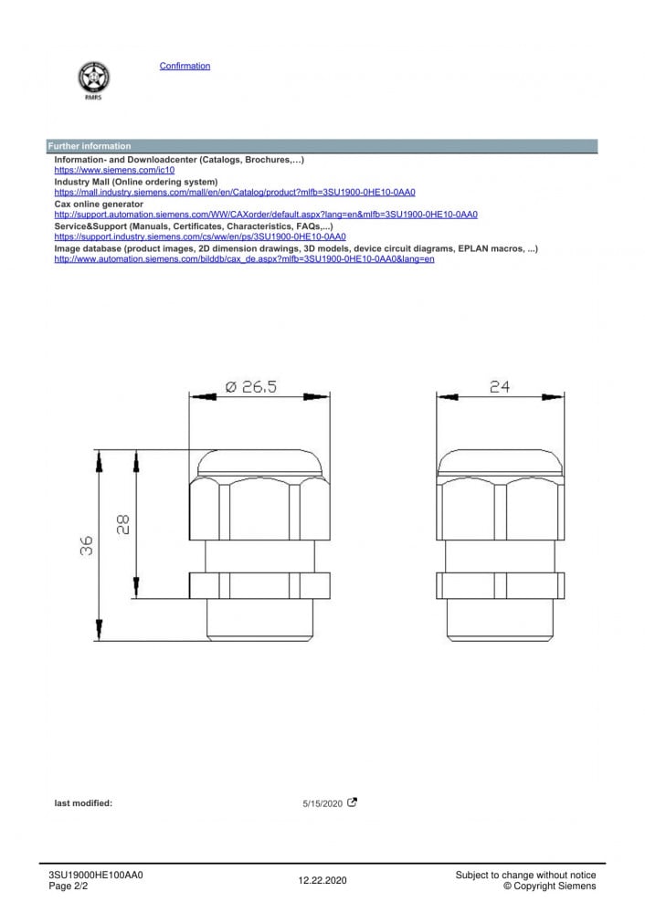 SIEMENS 3SU19000HE100AA0 datasheet page 2