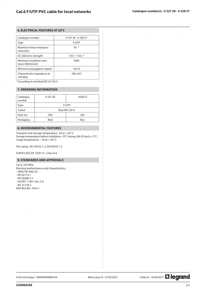 Legrand 032758 cable product document, page 2