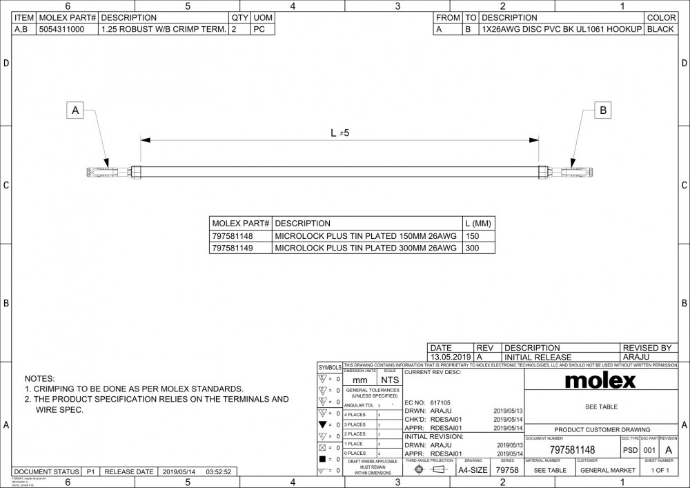 Technical drawing image for the 0797581149 cable assembly