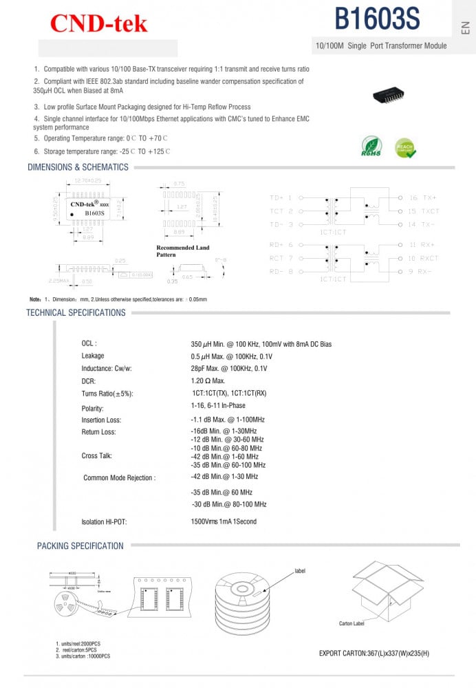 CND-tek B1603S technical document preview