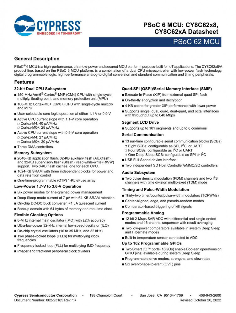 CY8C624AFNI-S2D43T technical document page 2