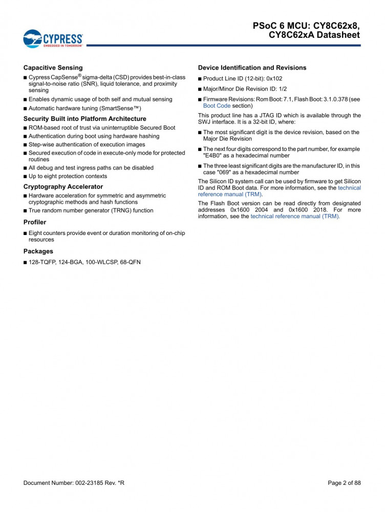 CY8C624AFNI-S2D43T technical document page 3