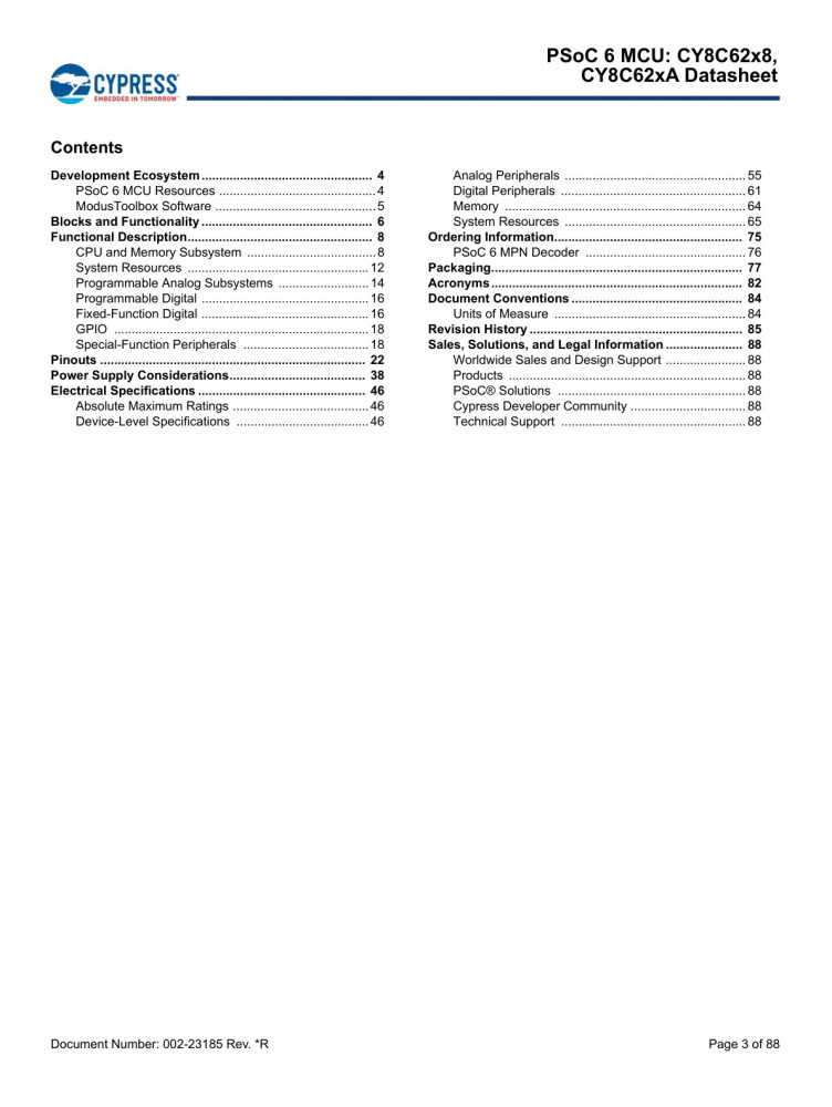CY8C624AFNI-S2D43T technical document page 4