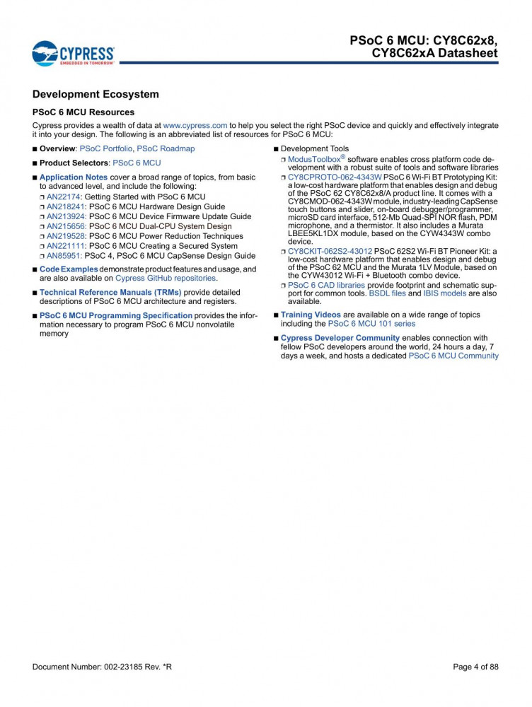 CY8C624AFNI-S2D43T technical document page 5