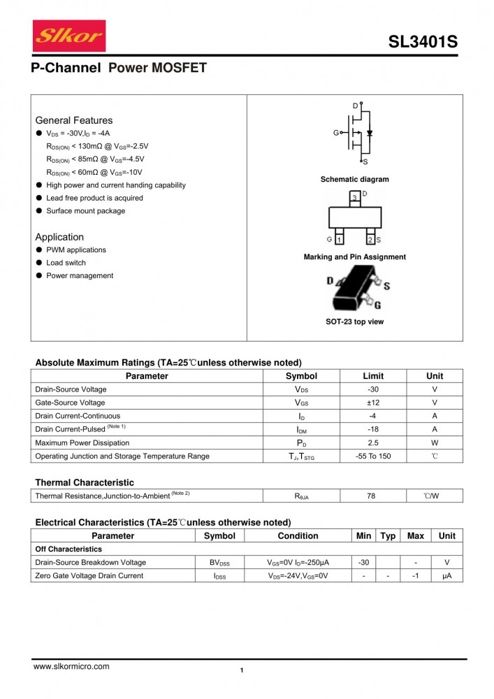 SL3401S datasheet page 1