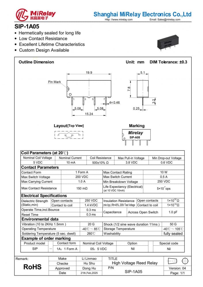 MiRelay SIP-1A05 technical document
