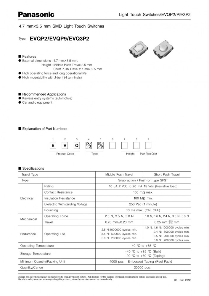 PANASONIC EVQP2R02W datasheet page 1