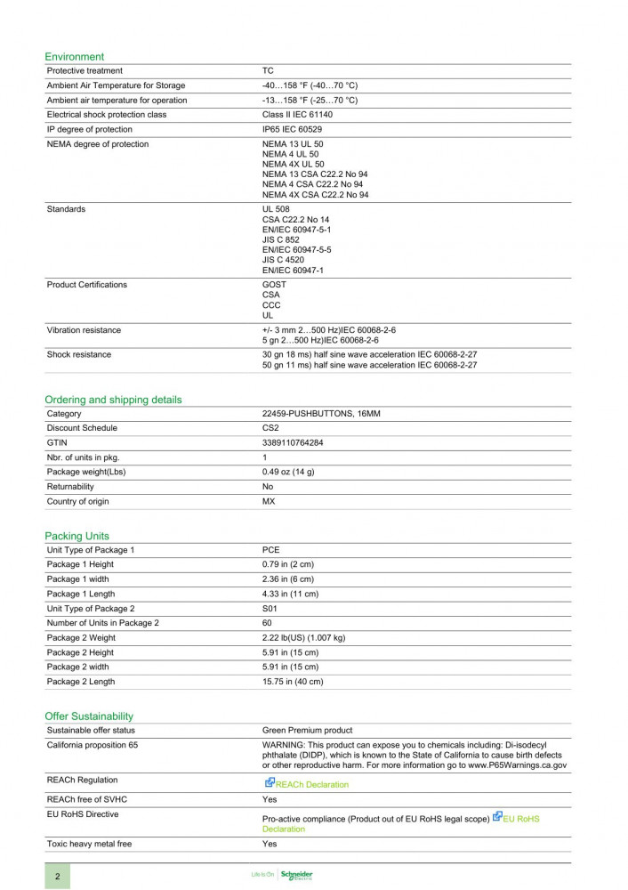 XB6AA35B technical document page 2