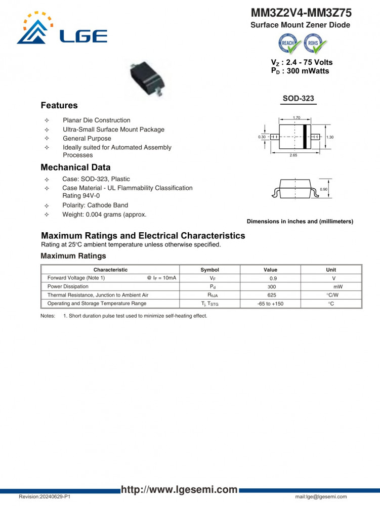 LGE MM3Z6V8 datasheet page 1