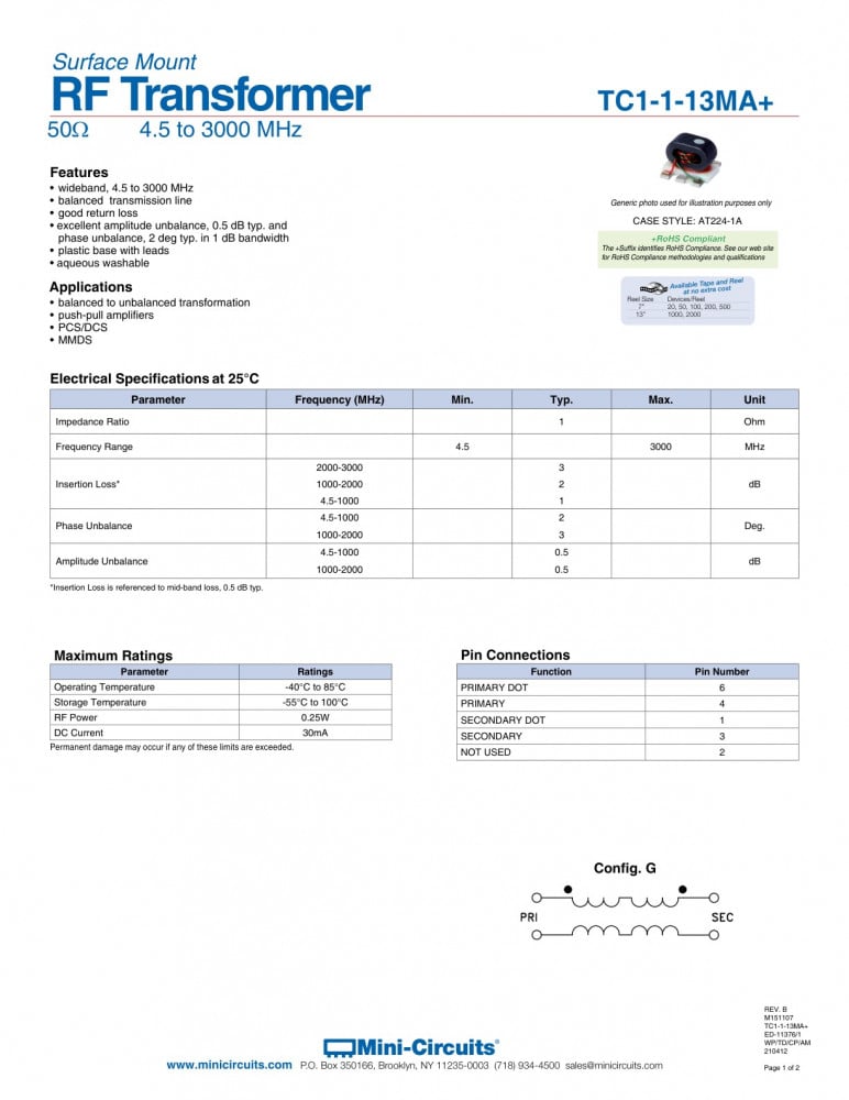 TC1-1-13MA+ datasheet page 1