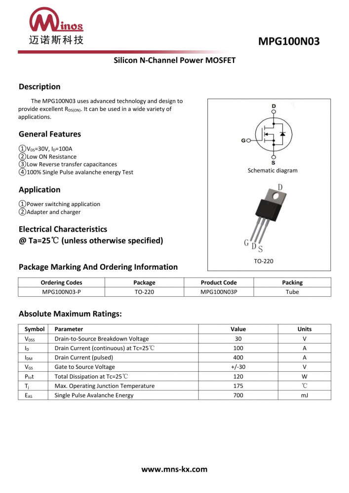 MPG100N03 datasheet page 1