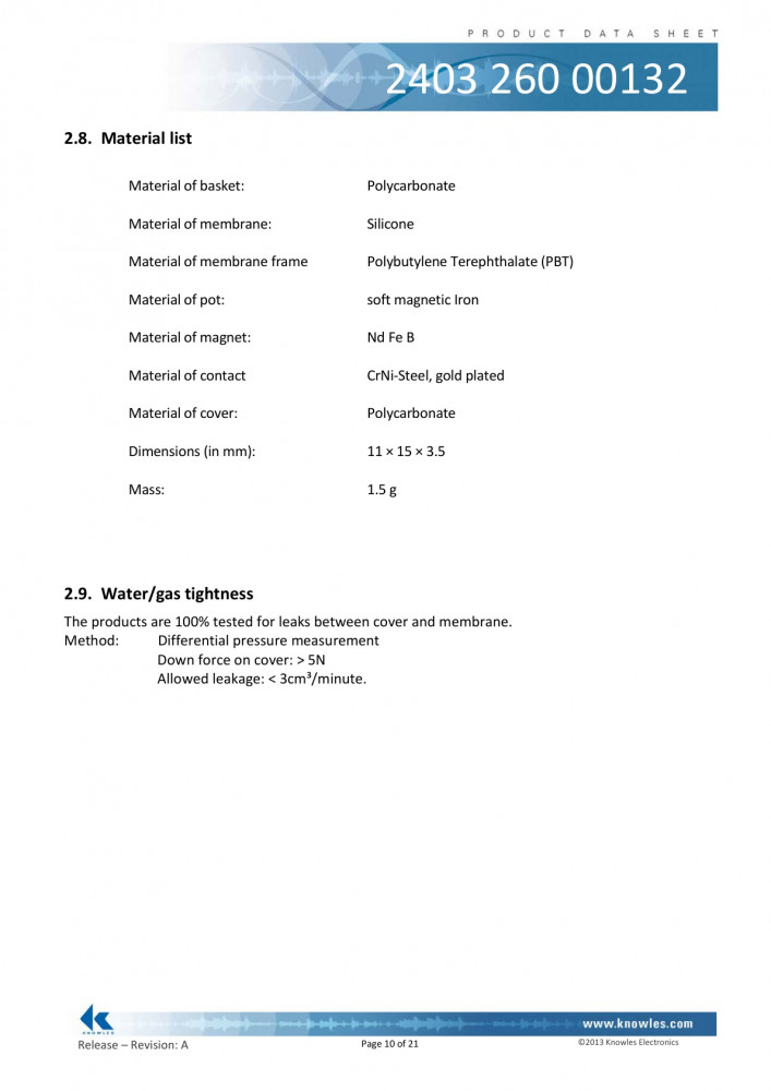 Knowles 2403 260 00132 datasheet page 10