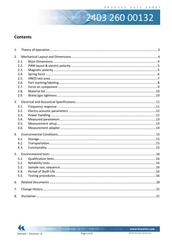 Knowles 2403 260 00132 datasheet page 2