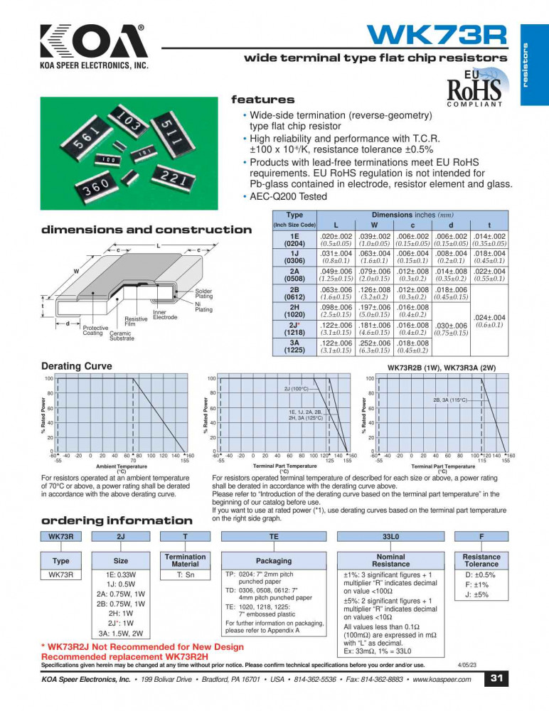 KOA WK73R series datasheet page 1