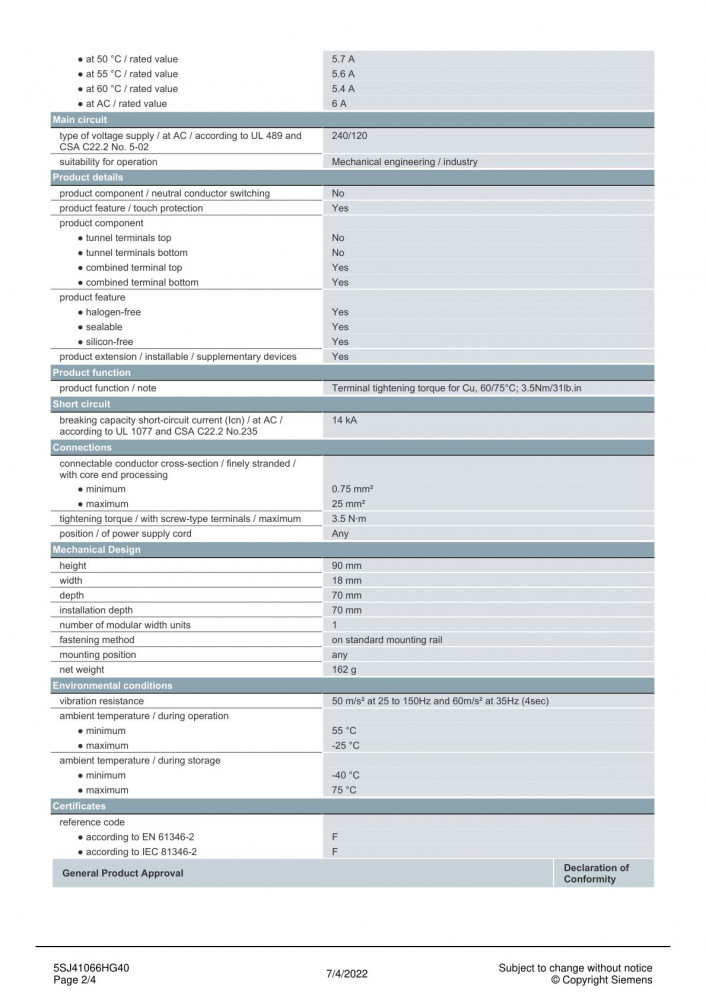 5SJ4106-6HG40 technical document page 2