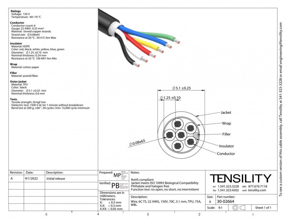 Tensility International 30-02664 cable product drawing