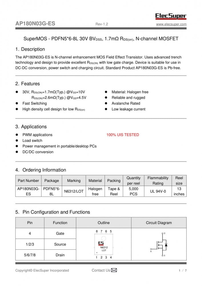 AP180N03G-ES datasheet page 1