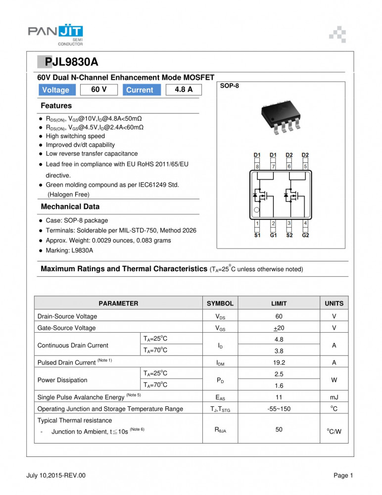 PJL9830A datasheet page 1