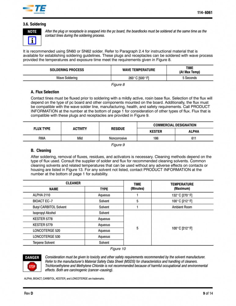TE Connectivity application specification page 9