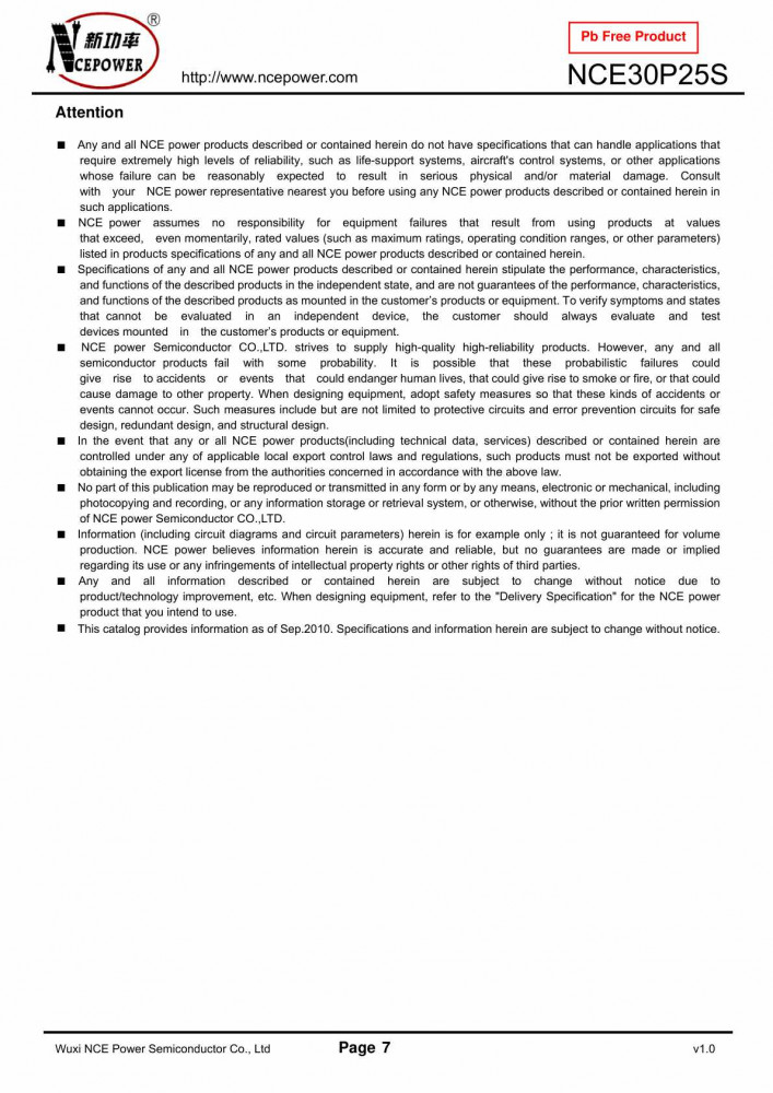 NCE30P25S datasheet page 7