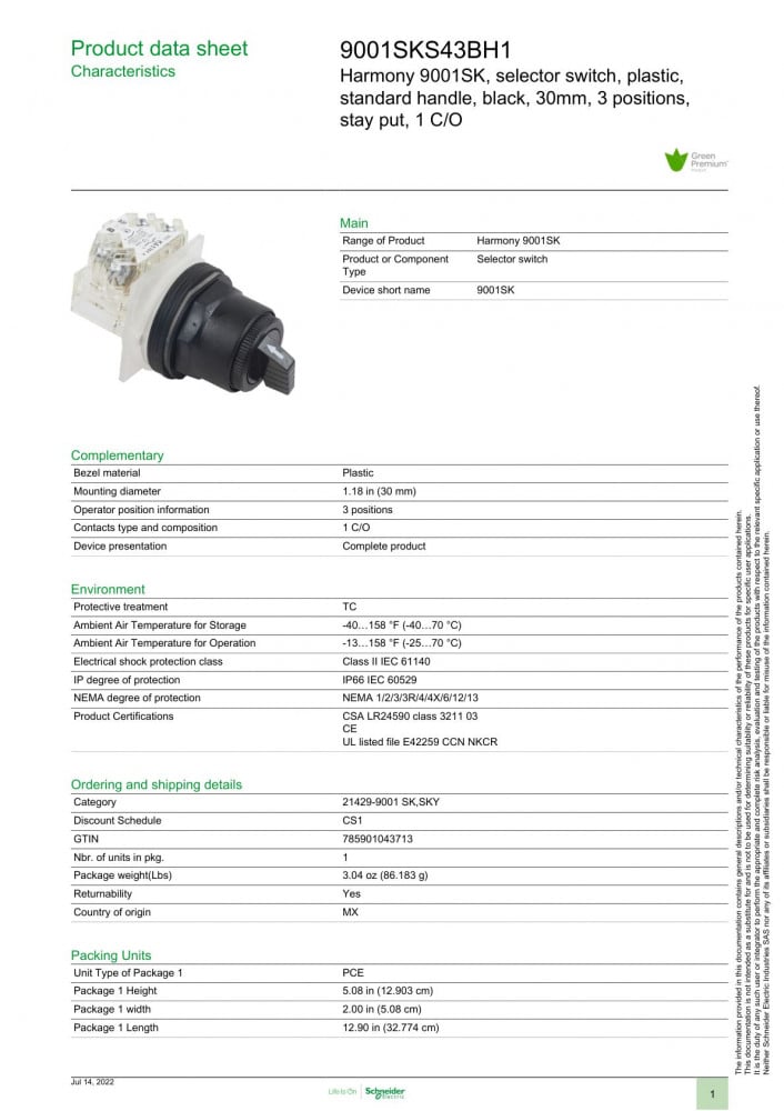 9001SKS43BH1 technical document page 1