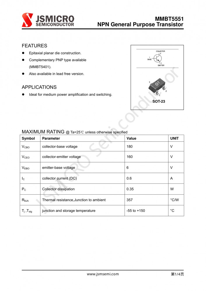 MMBT5551 datasheet page 1