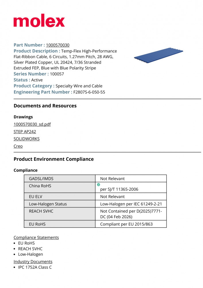 MOLEX cable document page 1