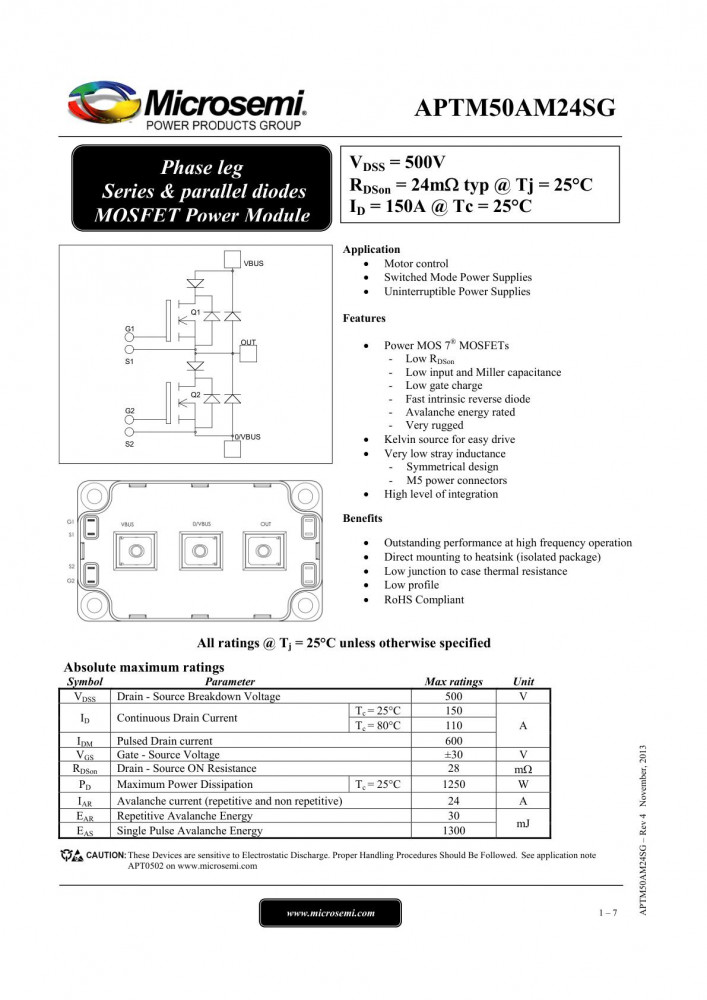 APTM50AM24SG datasheet page 1