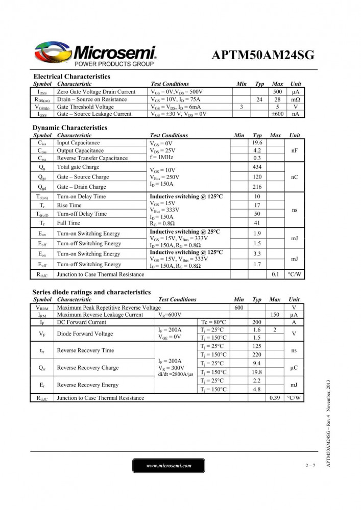 APTM50AM24SG datasheet page 2