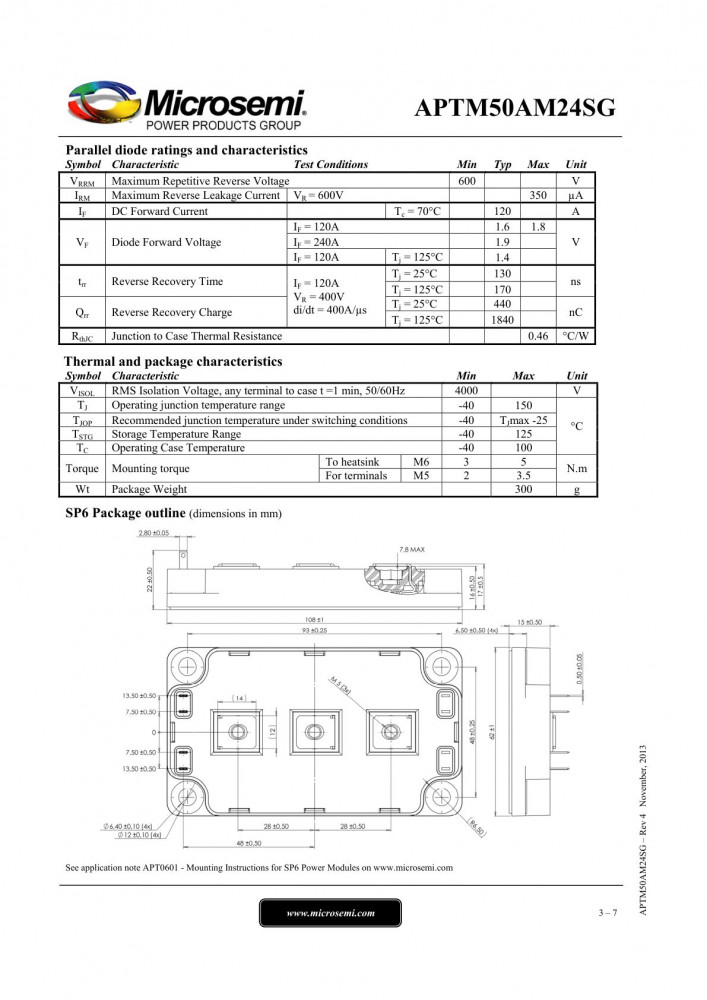 APTM50AM24SG datasheet page 3