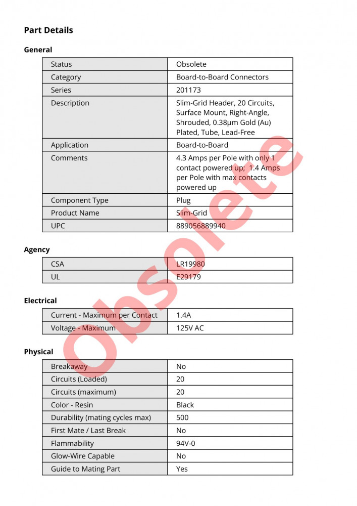 Technical document image 2 for MOLEX 2011730120