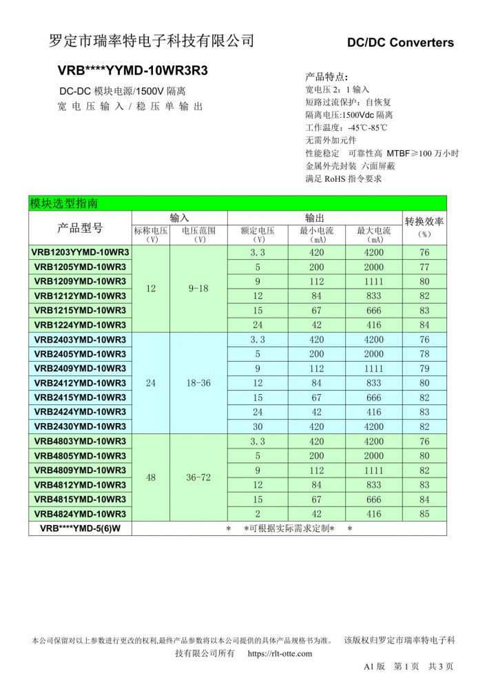 VRB series datasheet page 1