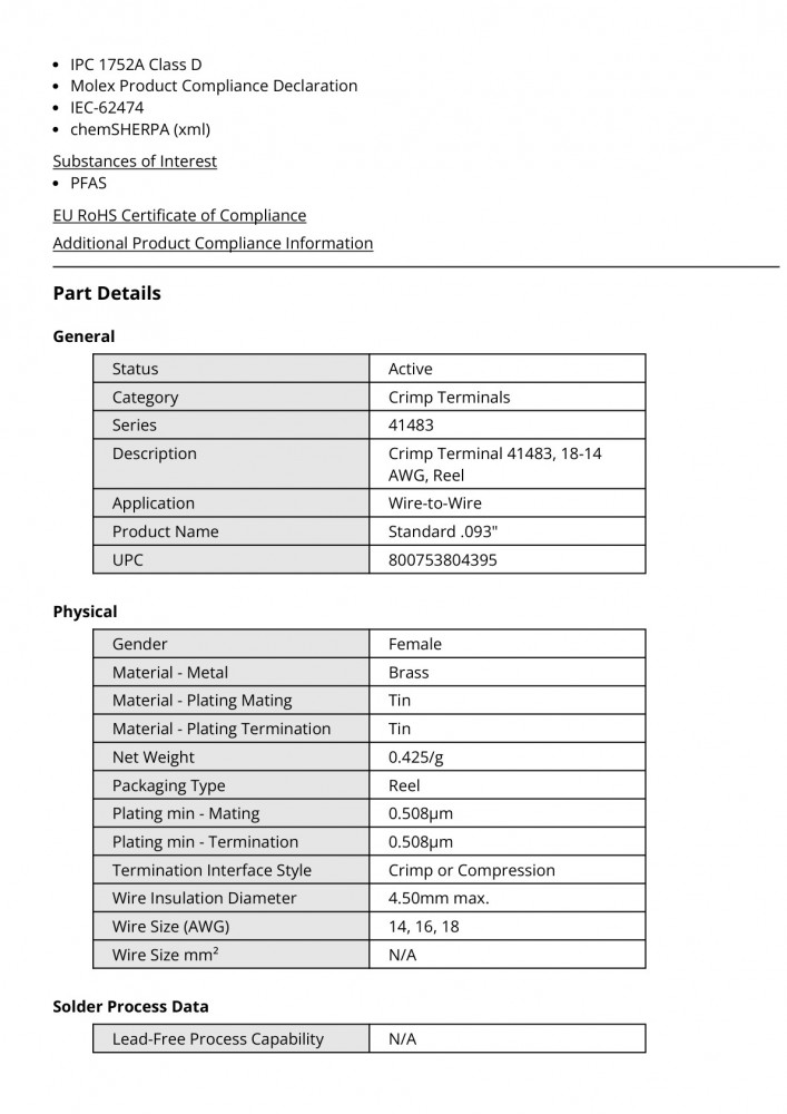 MOLEX 41483 specification, page 2